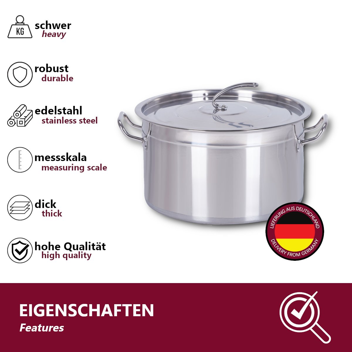 HOOZ Gastronomie Kochtopf Suppentopf - 30 bis 100 Liter Edelstahl Koc