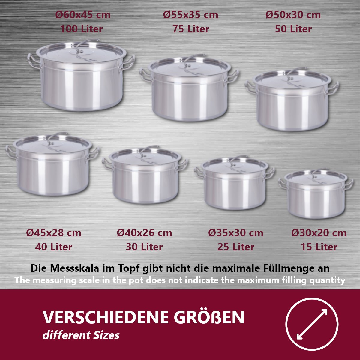 HOOZ Gastronomie Kochtopf Suppentopf - 30 bis 100 Liter Edelstahl Koc