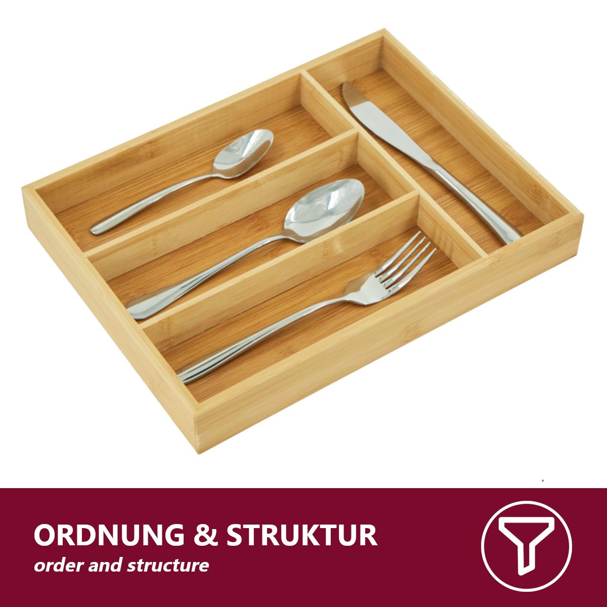 HOOZ 1x Besteckkasten für Schubladen aus Bambus, Holz Besteck Organiz