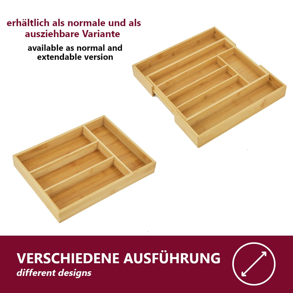 HOOZ 1x Besteckkasten für Schubladen aus Bambus, Holz Besteck Organiz