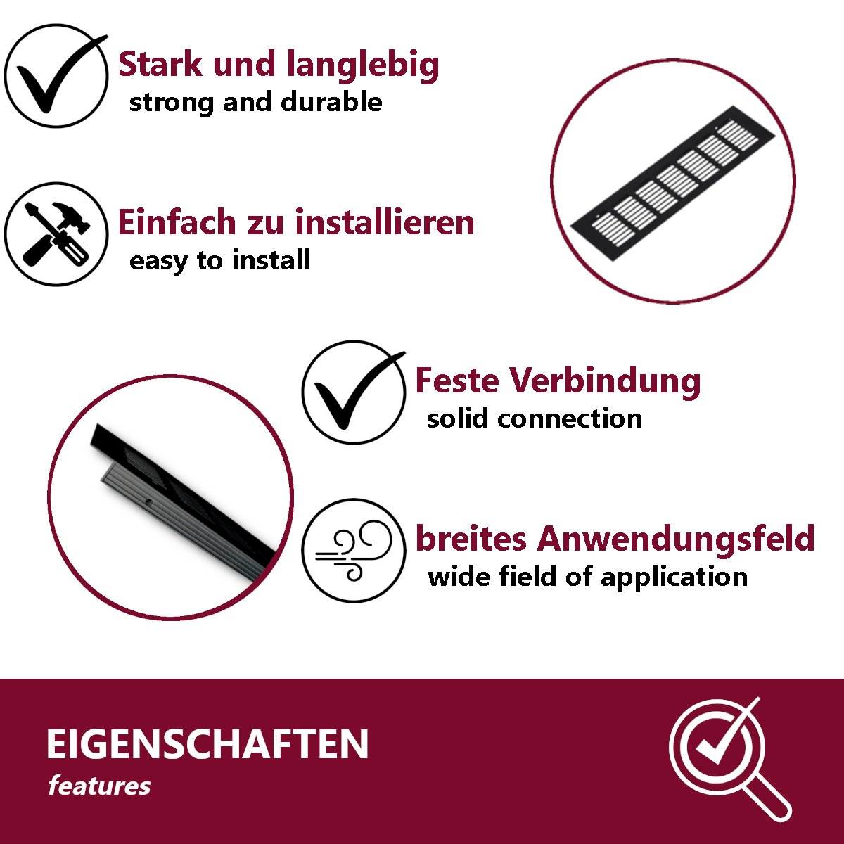 2x Aluminium Lüftungsgitter schwarz verschiedene Größen für ideale Be