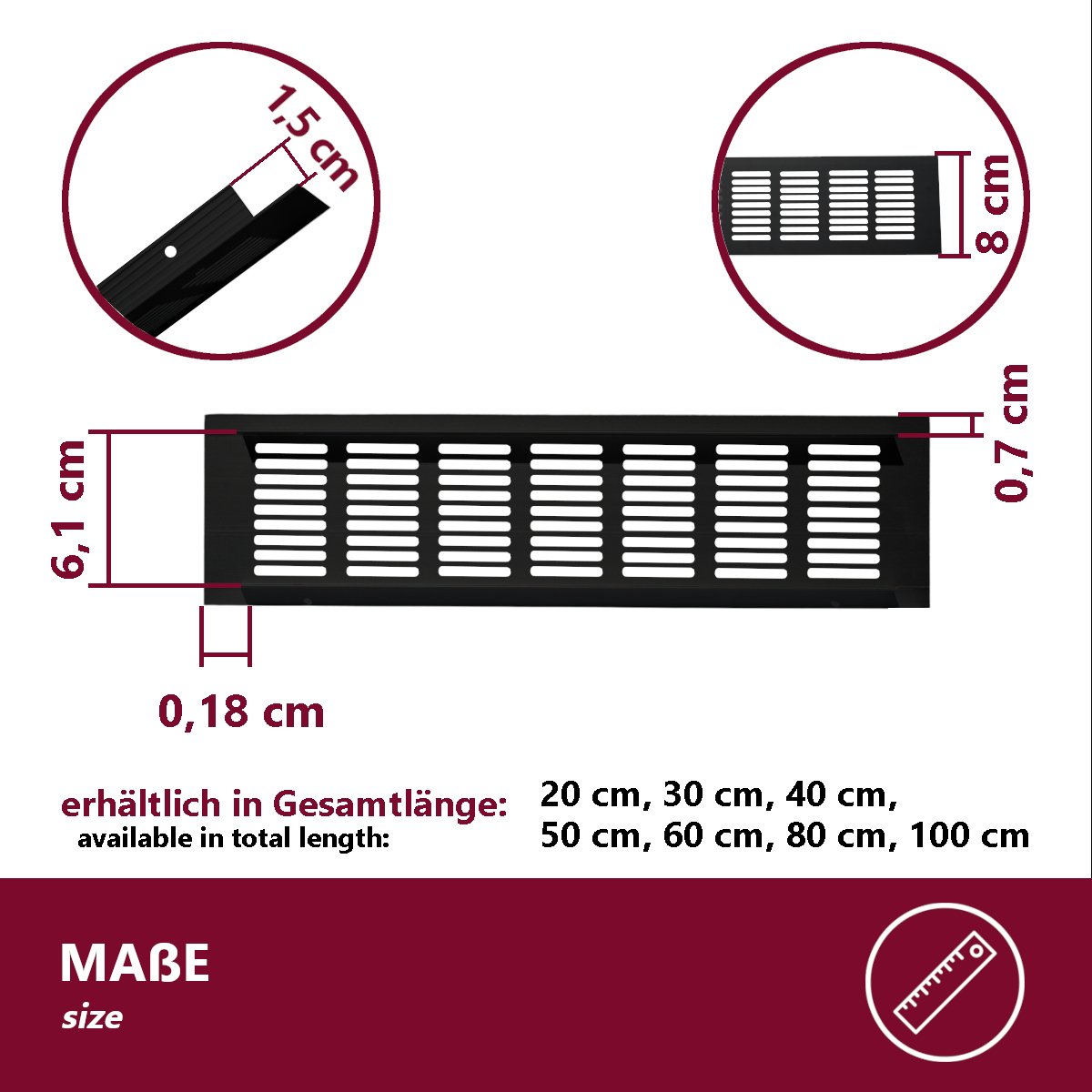2x Aluminium Lüftungsgitter schwarz verschiedene Größen für ideale Be